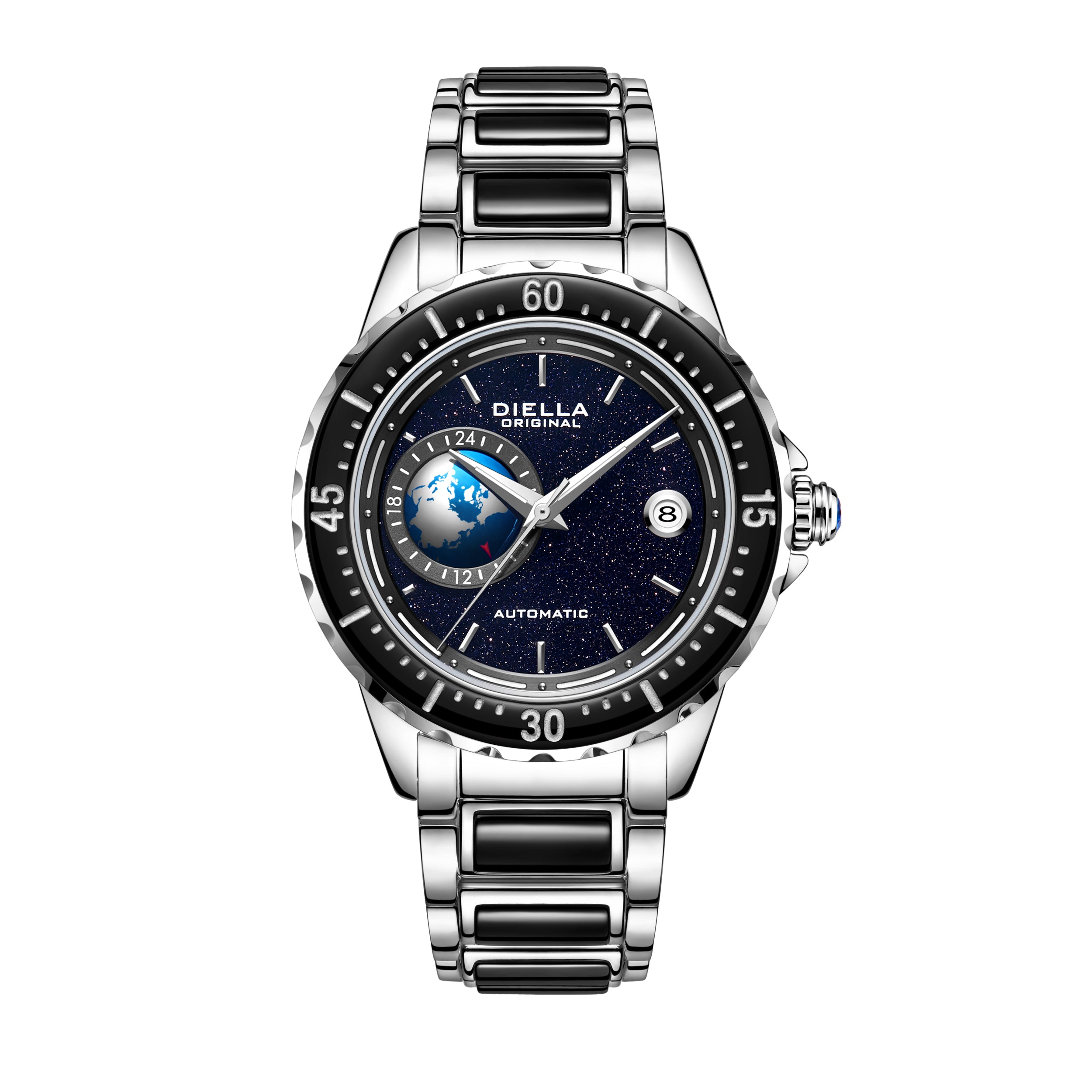 Diella Automatic Watches for Men, Steel Strap and Date Starry Sky Glob ...